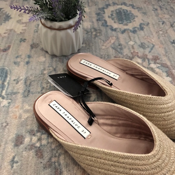 Zara | Shoes | Nwt Zara Braided Woven Straw Mules Flats | Poshmark
